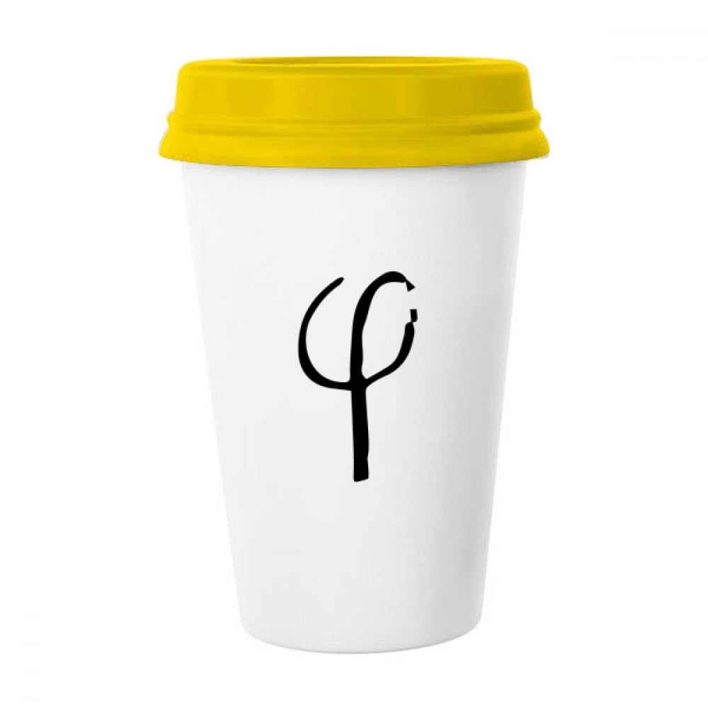 PUROXX greek alphabet phi black coffee tea mug pottery cup yellow lid