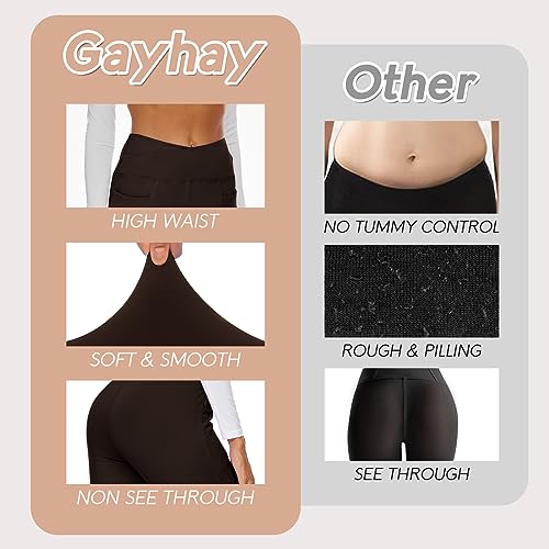 GAYHAY Flare Leggings for Women - Pockets Crossover Yoga Pants High Waist Tummy Control Bootcut Workout Flared Leggings Brown