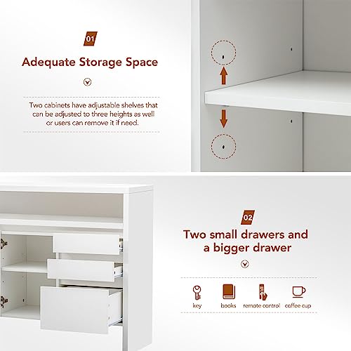 60" Sideboard Storage Cabinet Modern MDF Buffet Cabinet with Double-Storey Tabletop, 3 Door & 3 Drawer Kitchen Pantry Cupboard Entryway Console Cabinet for Hallway Living Room