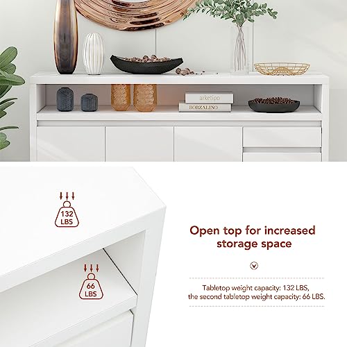 60" Sideboard Storage Cabinet Modern MDF Buffet Cabinet with Double-Storey Tabletop, 3 Door & 3 Drawer Kitchen Pantry Cupboard Entryway Console Cabinet for Hallway Living Room