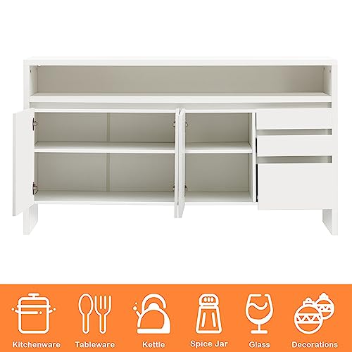 60" Sideboard Storage Cabinet Modern MDF Buffet Cabinet with Double-Storey Tabletop, 3 Door & 3 Drawer Kitchen Pantry Cupboard Entryway Console Cabinet for Hallway Living Room