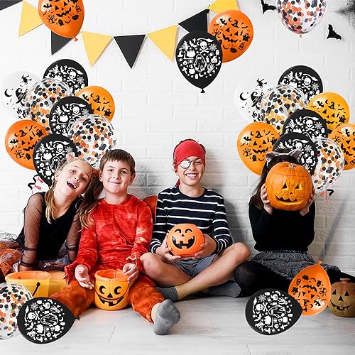 60Pack Halloween Balloons, Halloween Orange Black Confetti Balloons for Party, 12 Inch Balloons for Halloween Celebration Party Decorations