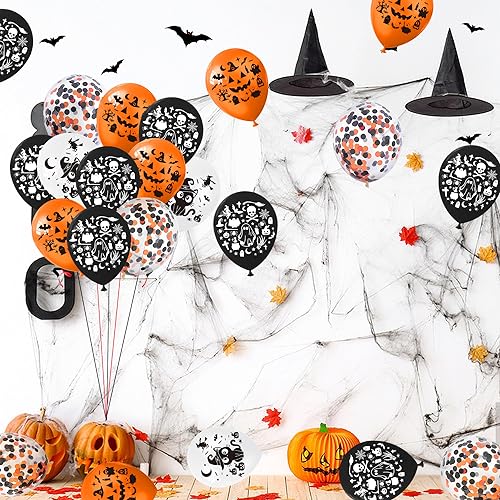 60Pack Halloween Balloons, Halloween Orange Black Confetti Balloons for Party, 12 Inch Balloons for Halloween Celebration Party Decorations