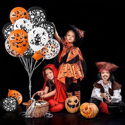 60Pack Halloween Balloons, Halloween Orange Black Confetti Balloons for Party, 12 Inch Balloons for Halloween Celebration Party Decorations