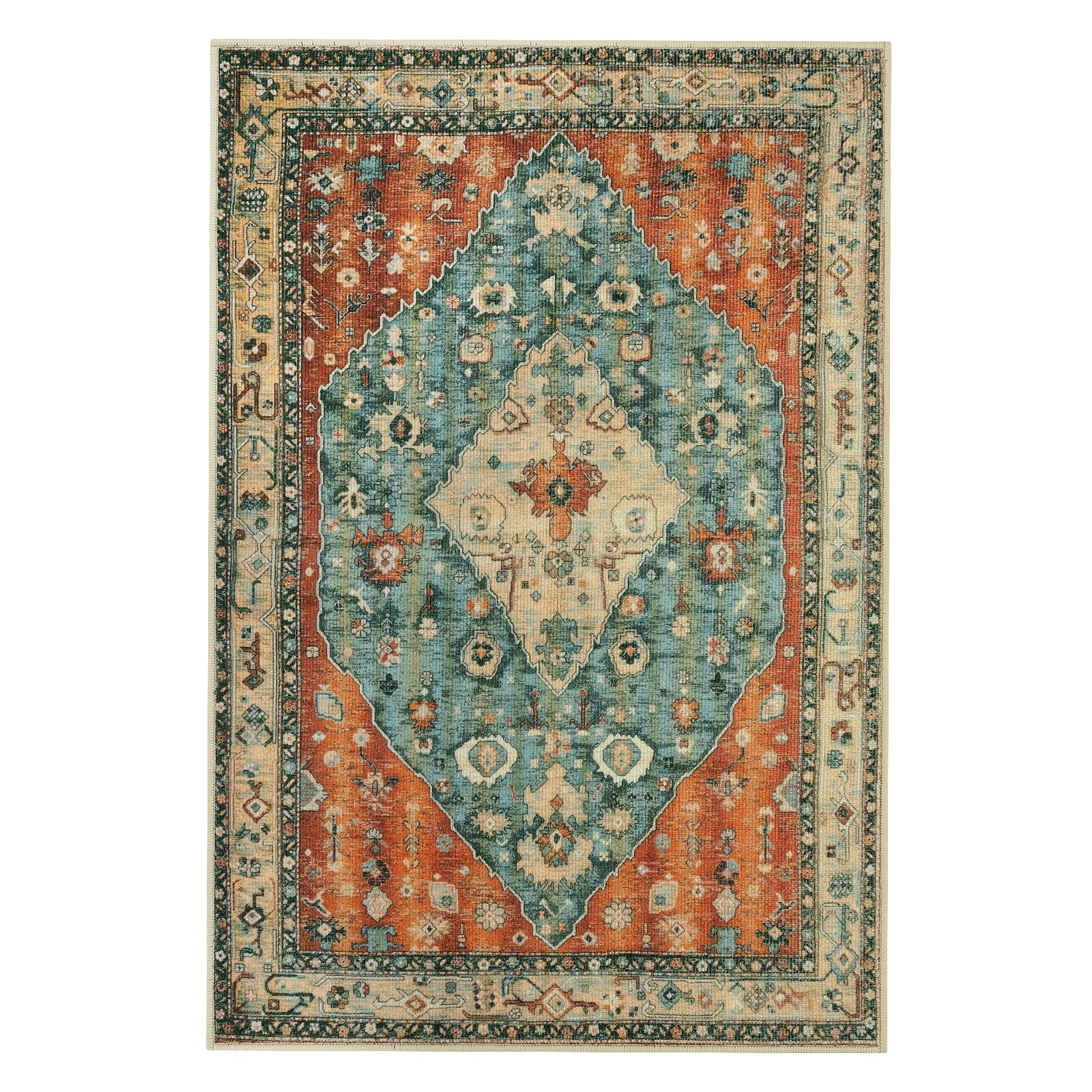 Lahome Boho Retro Ultra-Thin Indoor Door Mat 2x3,Washable Non-Slip 24"x35" Entryway Rugs Low-Pile Absorbent Front Door Doormats Inside Soft Entry Entrance Dirt Trapper,Orange