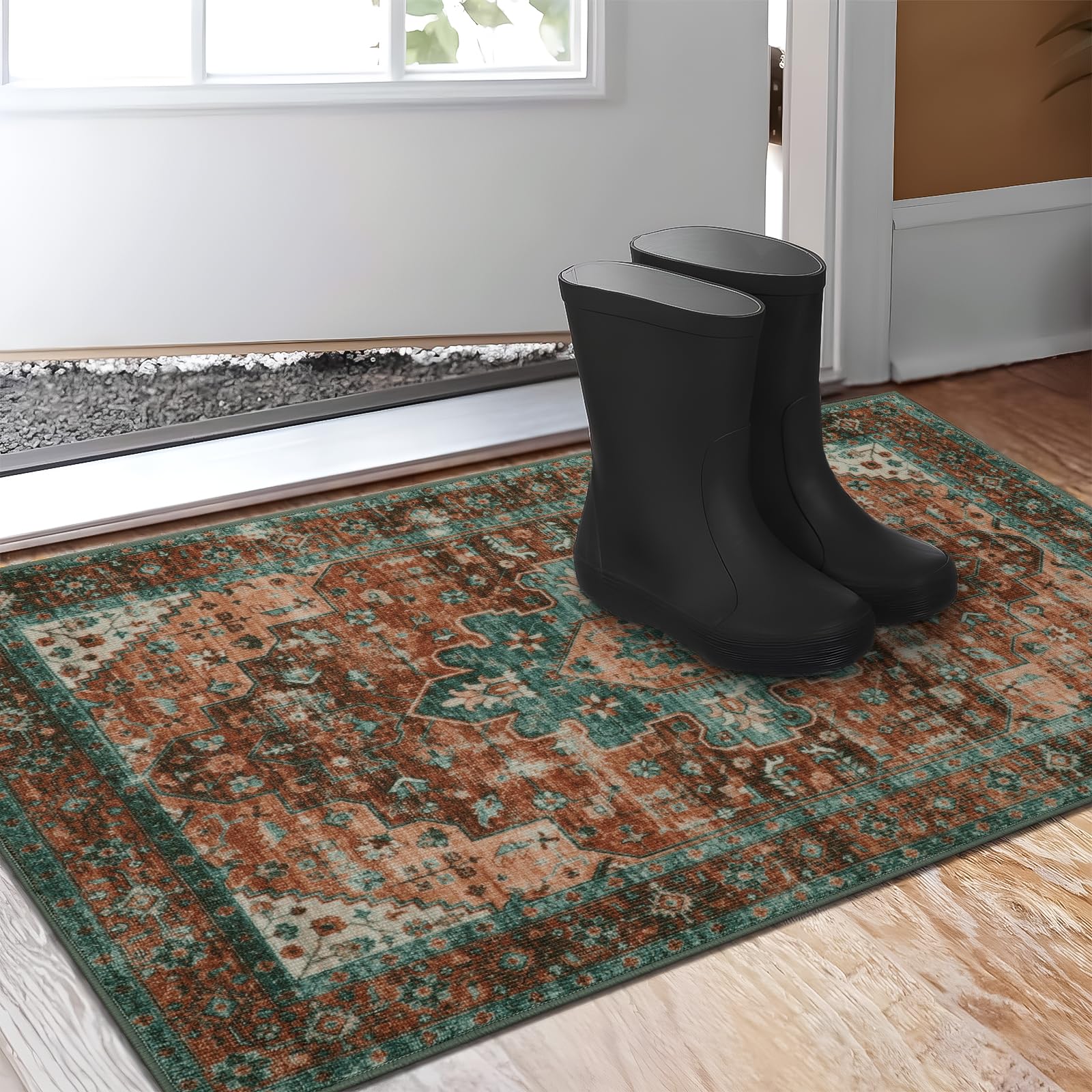 Lahome Boho Retro Ultra-Thin Indoor Door Mat,Washable Non-Slip 20"x32" Small Entryway Rugs Rubber Absorbent Doormats Low-Profile Inside Dirt Trapper for Entry Front Door Entrance