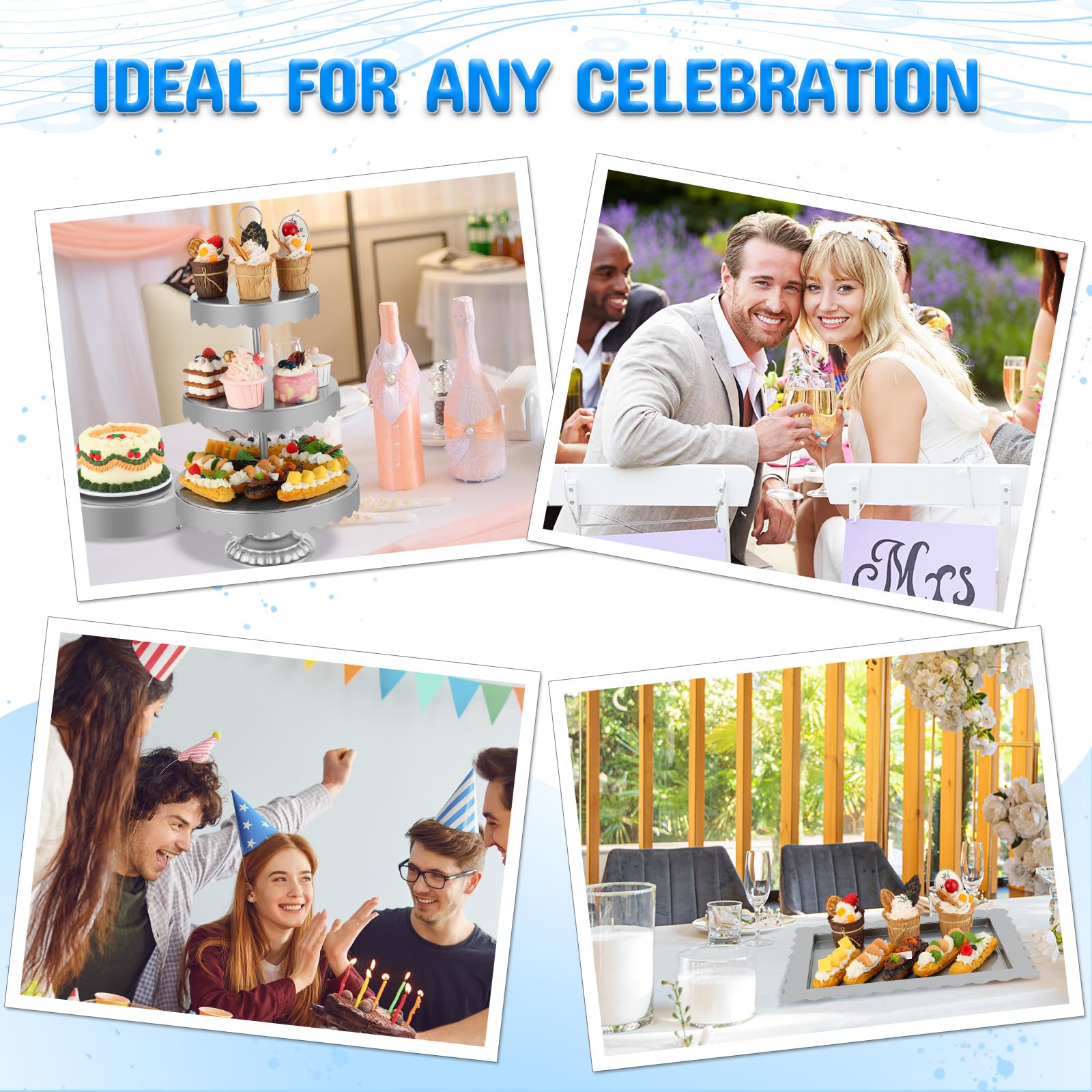Uiifan 7 Pcs Cake Stand Set Metal Dessert Table Display Stands 3 Tiered Cupcake Holder Serving Tray Round Cake Plates Decoration for Birthday Party, Wedding, Teatime, Festival (Silver)