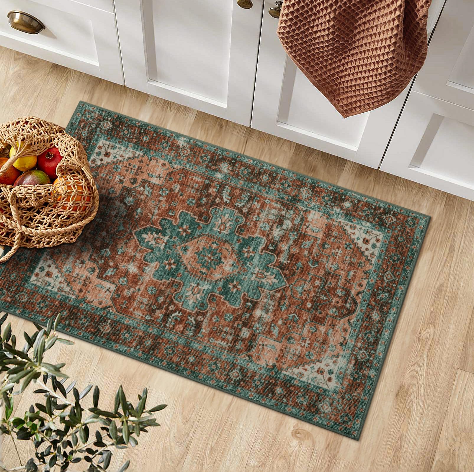 Lahome Boho Retro Ultra-Thin Indoor Door Mat,Washable Non-Slip 20"x32" Small Entryway Rugs Rubber Absorbent Doormats Low-Profile Inside Dirt Trapper for Entry Front Door Entrance