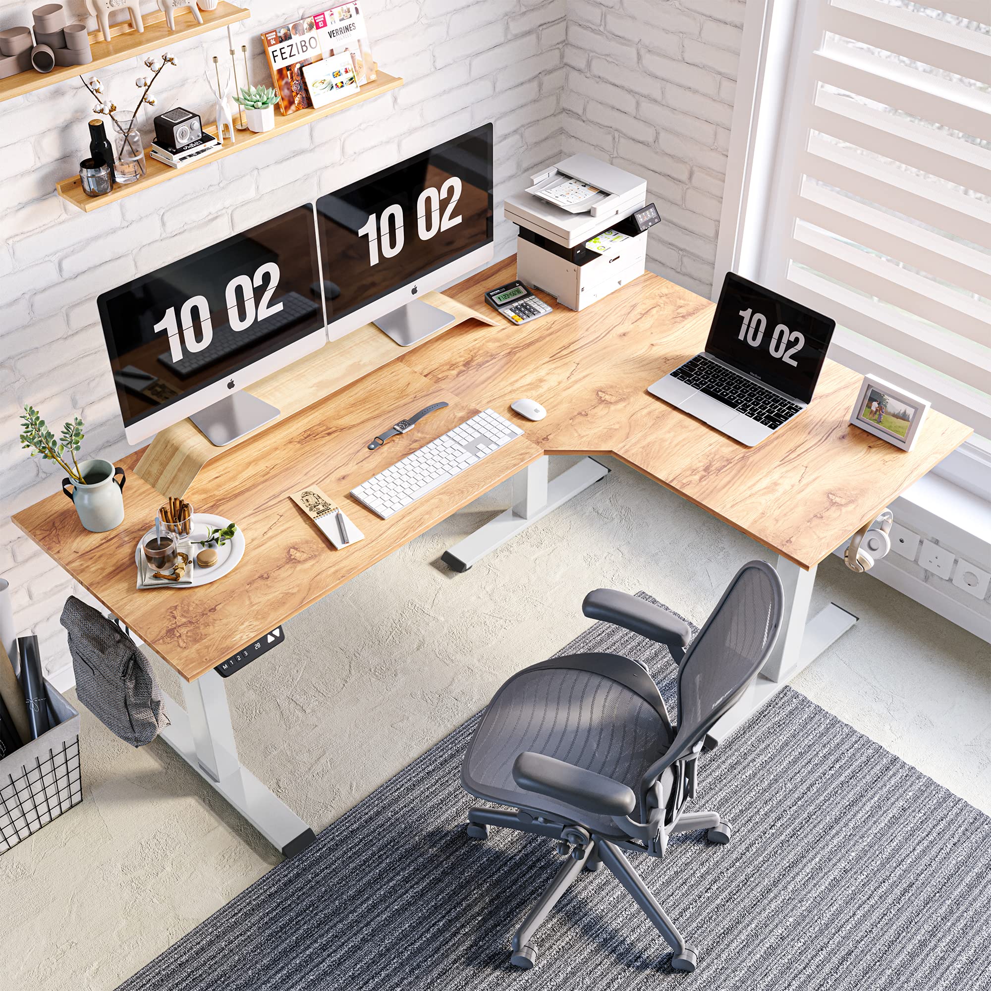 FEZIBO 63 Inch L Shaped Standing Desk & Mobile File Cabinet