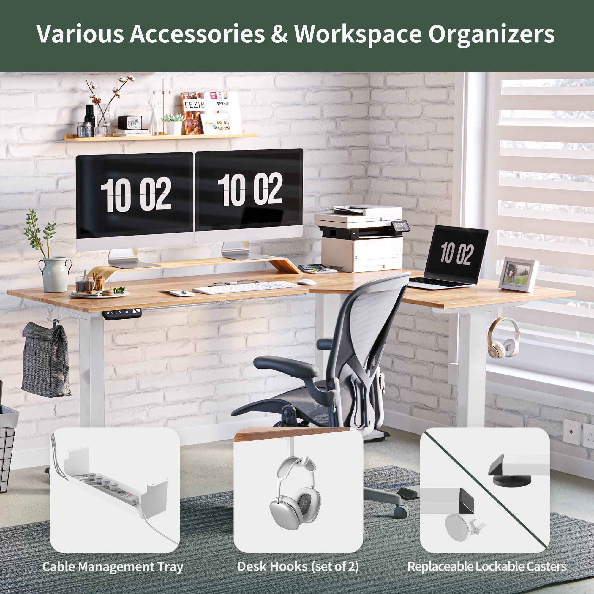 FEZIBO 63 Inch L Shaped Standing Desk & Mobile File Cabinet