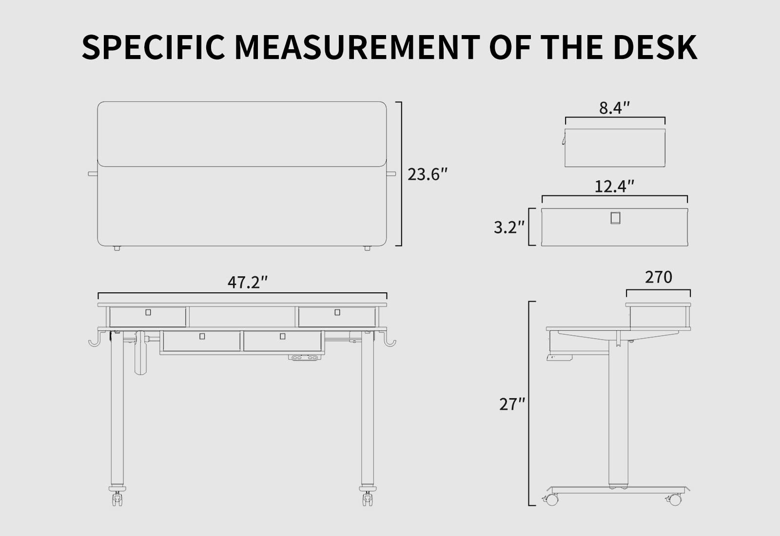 FEZIBO Height Adjustable Desk with 4 Drawers Storage and 3-Drawer Mobile File Cabinet