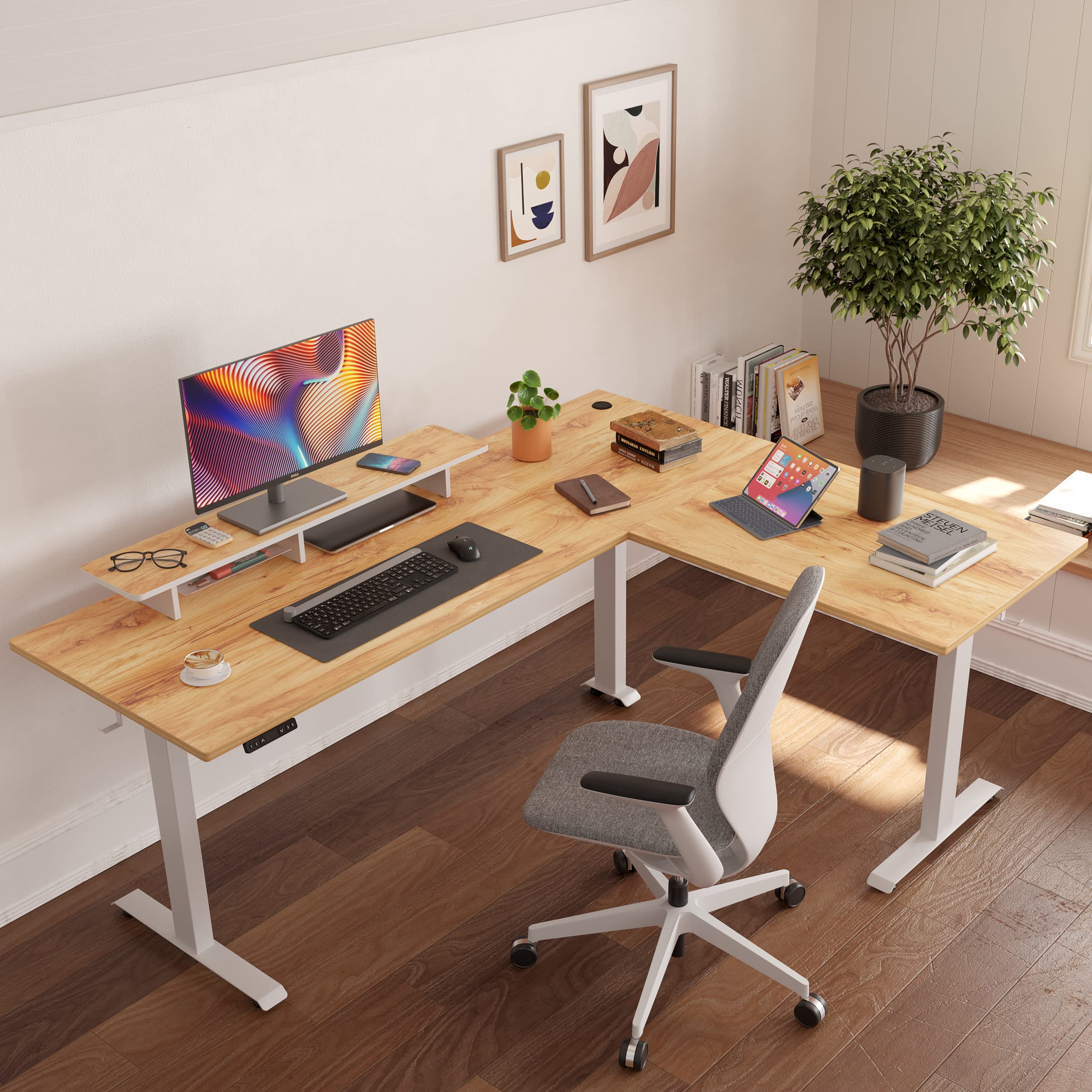 FEZIBO 75 Inch L Shaped Standing Desk with Standing Desk Anti Fatigue Mat