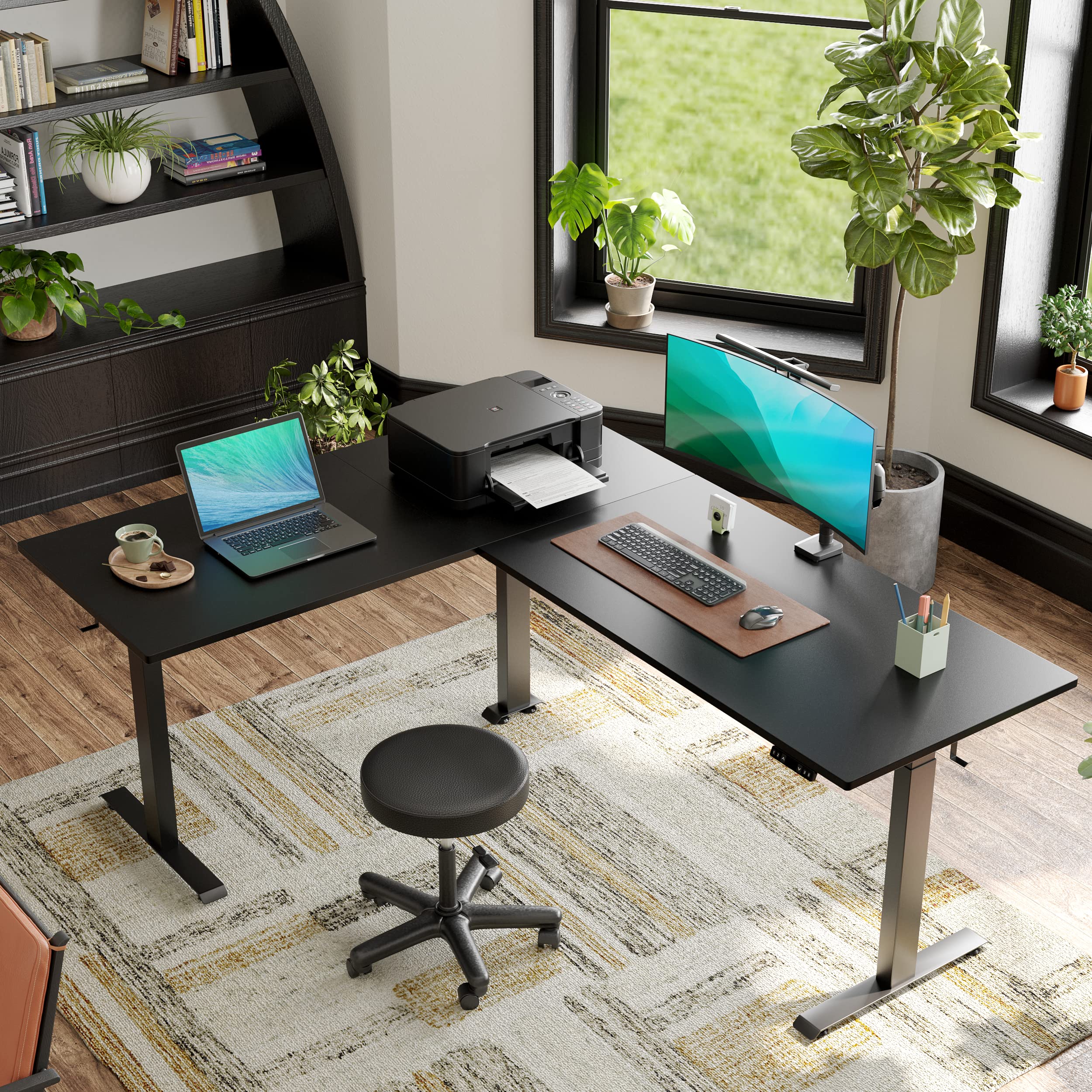 FEZIBO 75 Inch L Shaped Standing Desk with Standing Desk Anti Fatigue Mat