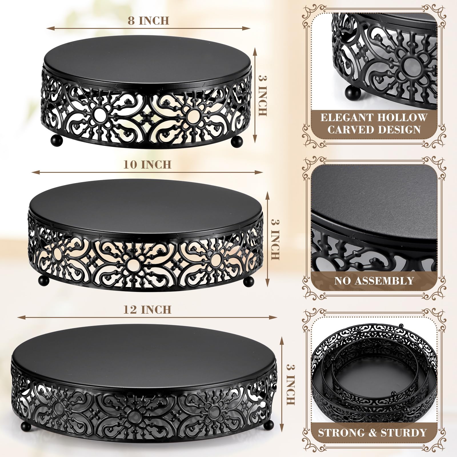 Lallisa 6 Pcs Black Cake Stand Set 12 Inch 10 Inch 8 Inch Wedding Cake Stand Round Metal Dessert Display Cupcake Holder Candy Display Plate for Wedding Party Birthday Decorations(Black)