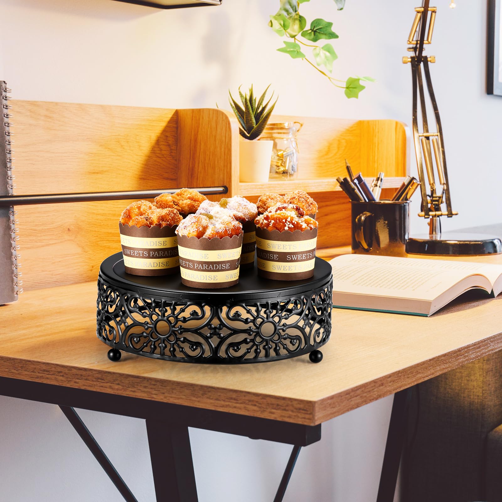 Lallisa 6 Pcs Black Cake Stand Set 12 Inch 10 Inch 8 Inch Wedding Cake Stand Round Metal Dessert Display Cupcake Holder Candy Display Plate for Wedding Party Birthday Decorations(Black)