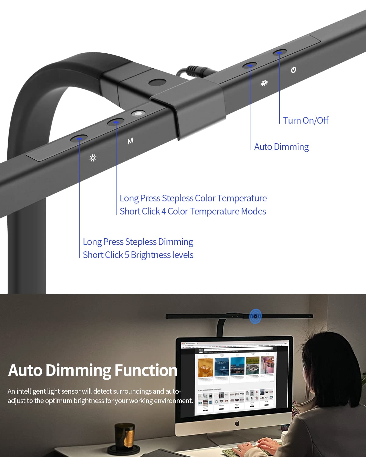 31.5" Wide LED Desk Lamps,24W Brightest Architect Desk Lamp for Home Office, Dimming Office Light with Auto Dimming Memory Function, Tall Desk Light with Clamp for Reading Working/Workbench/Monitor