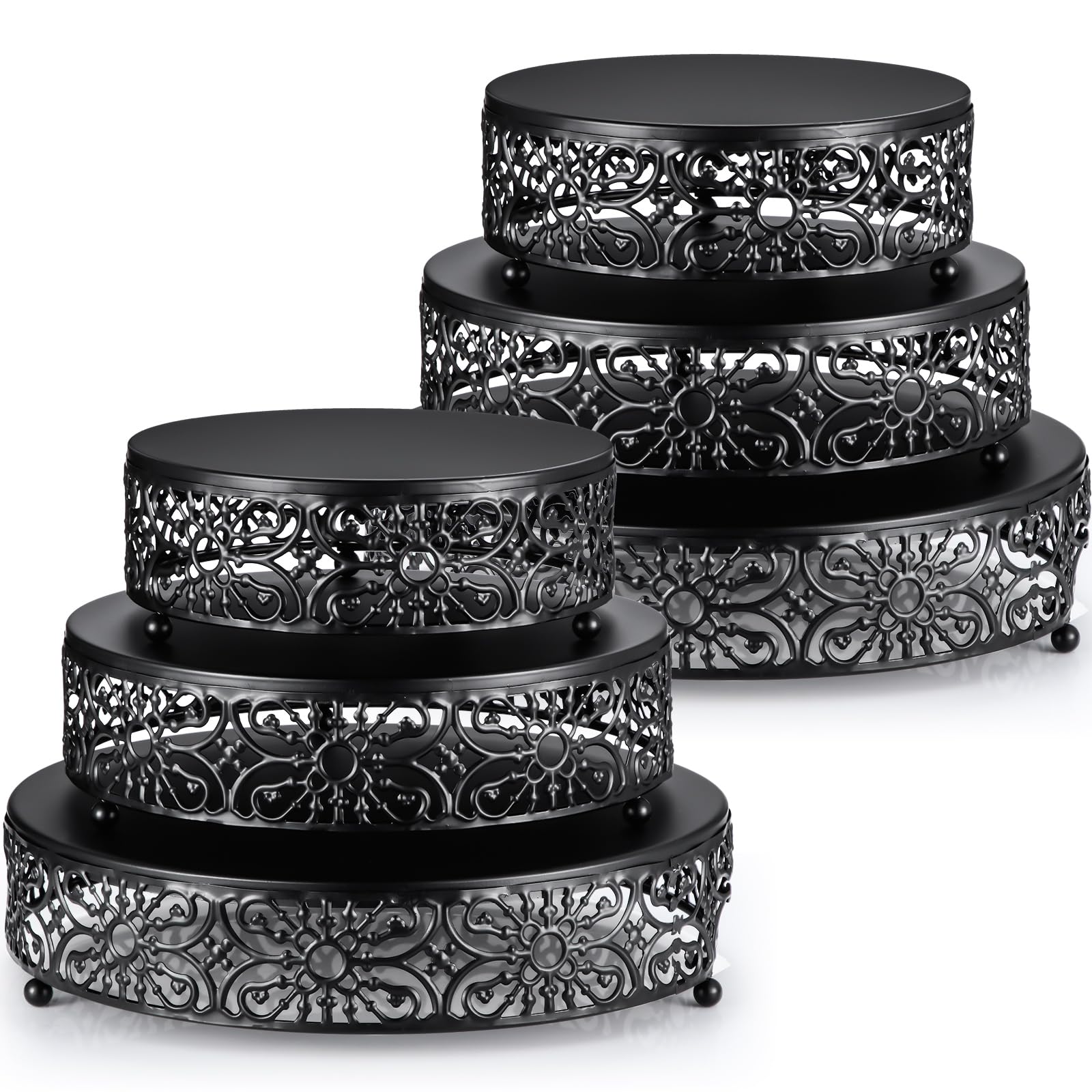 Lallisa 6 Pcs Black Cake Stand Set 12 Inch 10 Inch 8 Inch Wedding Cake Stand Round Metal Dessert Display Cupcake Holder Candy Display Plate for Wedding Party Birthday Decorations(Black)