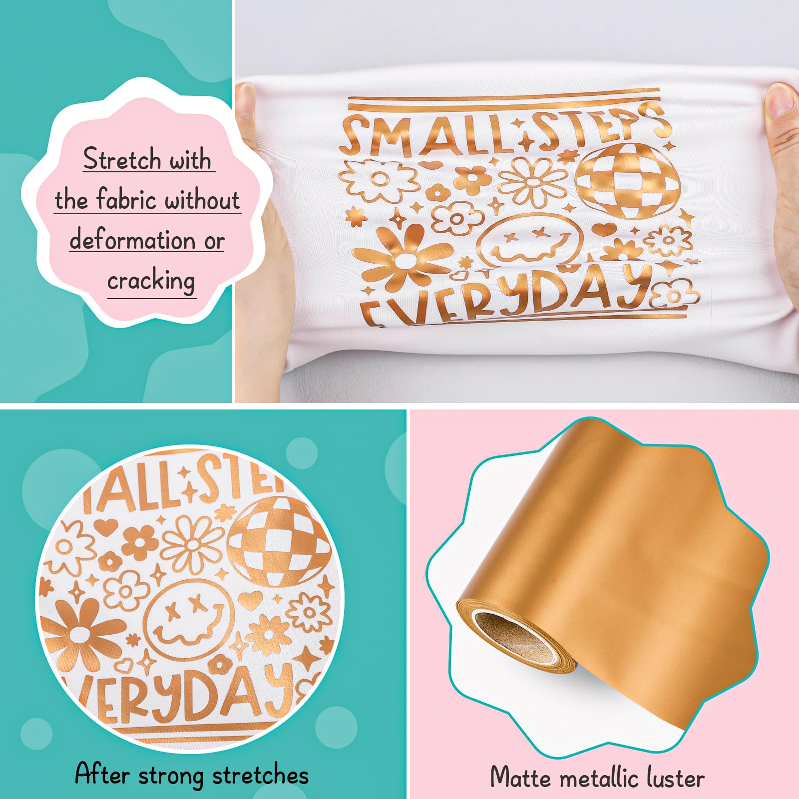 VINYL FROG Matte Metallic Heat Transfer Vinyl Roll 12" x6ft Metallic Satin HTV Vinyl - Copper Pearlescent Iron on Vinyl for T-Shirts, Heat Press Vinyl for DIY Craft Designs