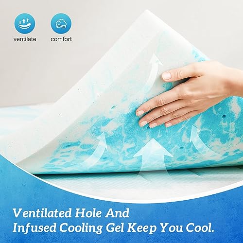 Air Mattress Full - 2 Inch Memory Foam Cooling Gel Swirl Infused Bed Topper for Back Pain, CertiPUR-US Certified