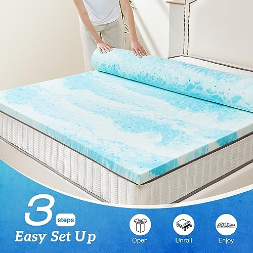 Air Mattress Full - 2 Inch Memory Foam Cooling Gel Swirl Infused Bed Topper for Back Pain, CertiPUR-US Certified