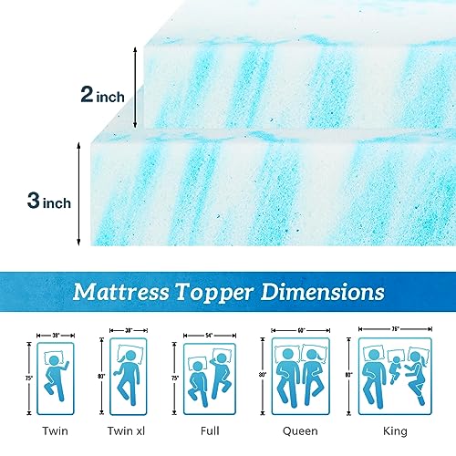 Air Mattress Full - 2 Inch Memory Foam Cooling Gel Swirl Infused Bed Topper for Back Pain, CertiPUR-US Certified