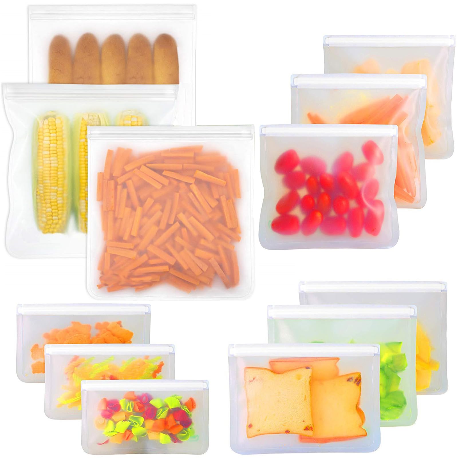 12 Pack Reusable Food Storage Bags Silicone Ziplock Bags Stasher Bag Leakproof Storage Bags for Marinate Food & Fruit Cereal Sandwich Meal Prep Travel Items Home Organization Storage