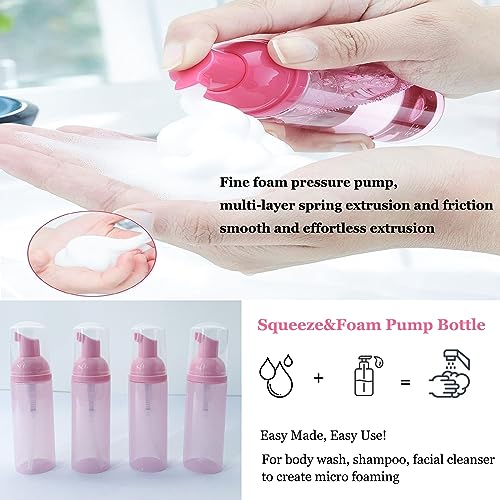 AREMOD 4Pcs 2 oz Lash Shampoo Foaming Bottle Empty Foaming Soap Dispenser Plastic Refillable Travel Pump Bottle for Hand Soap, Shampoo for Toiletries(Pink)