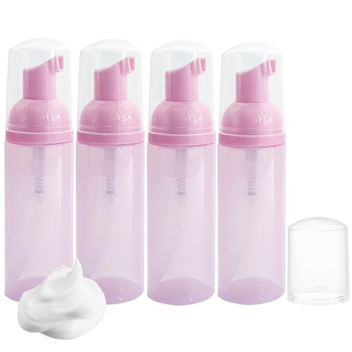 AREMOD 4Pcs 2 oz Lash Shampoo Foaming Bottle Empty Foaming Soap Dispenser Plastic Refillable Travel Pump Bottle for Hand Soap, Shampoo for Toiletries(Pink)