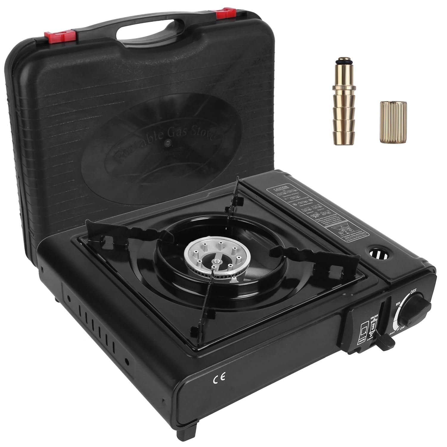 3300W Portable Camping Dual Fuel Stove, Butane & Propane Compatibility, Piezo Electric Ignition Single Burner, Automatic Tank Ejection Overpressure Cut Off Carry Case for Camping Picnic Fishing BBQ RV