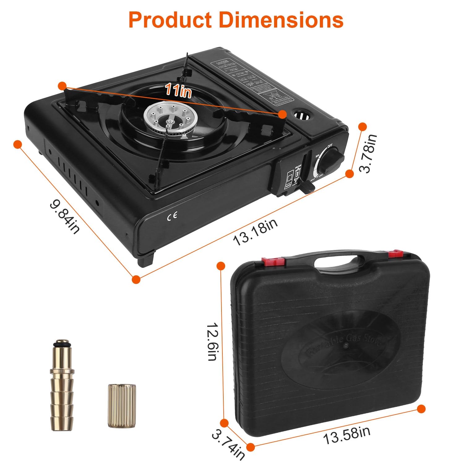 3300W Portable Camping Dual Fuel Stove, Butane & Propane Compatibility, Piezo Electric Ignition Single Burner, Automatic Tank Ejection Overpressure Cut Off Carry Case for Camping Picnic Fishing BBQ RV