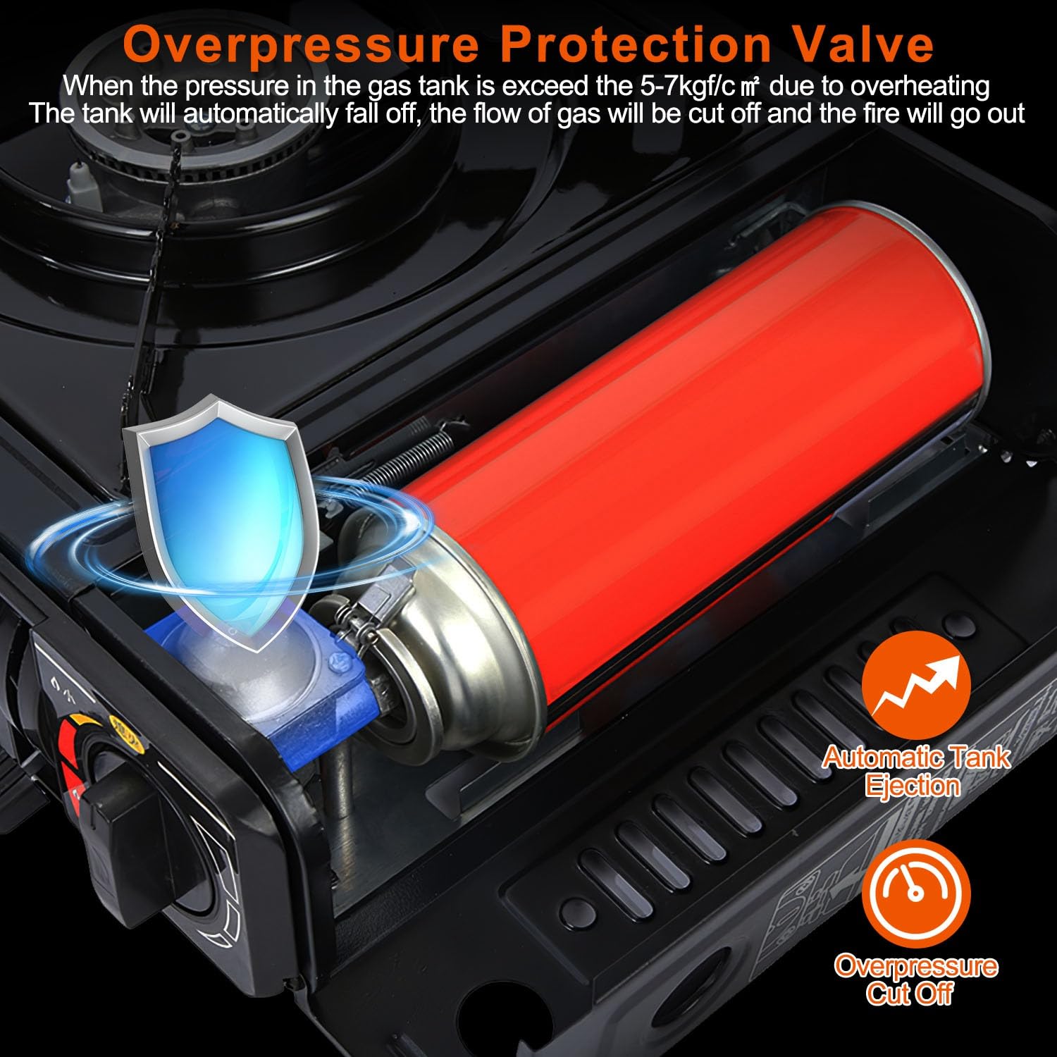 3300W Portable Camping Dual Fuel Stove, Butane & Propane Compatibility, Piezo Electric Ignition Single Burner, Automatic Tank Ejection Overpressure Cut Off Carry Case for Camping Picnic Fishing BBQ RV