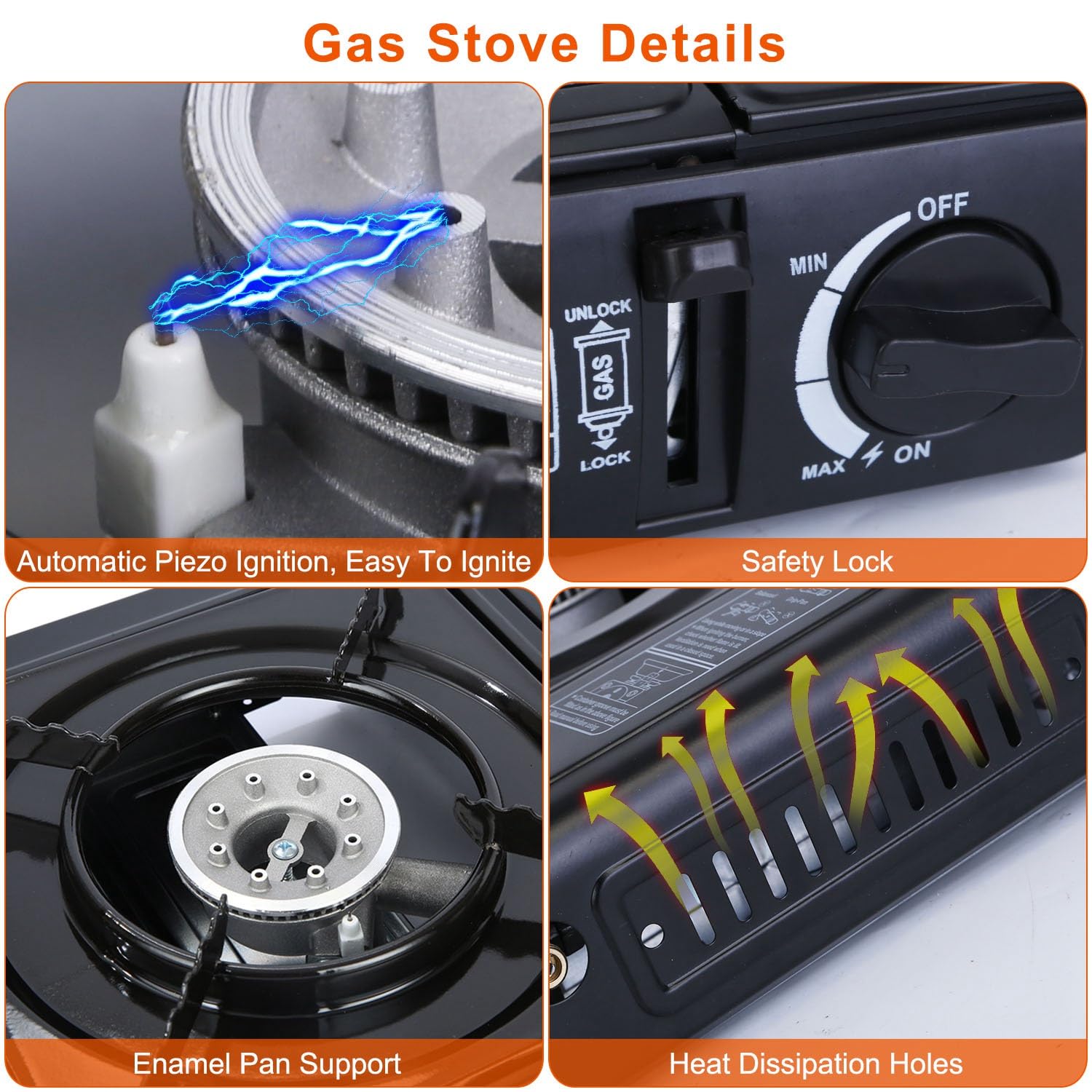 3300W Portable Camping Dual Fuel Stove, Butane & Propane Compatibility, Piezo Electric Ignition Single Burner, Automatic Tank Ejection Overpressure Cut Off Carry Case for Camping Picnic Fishing BBQ RV