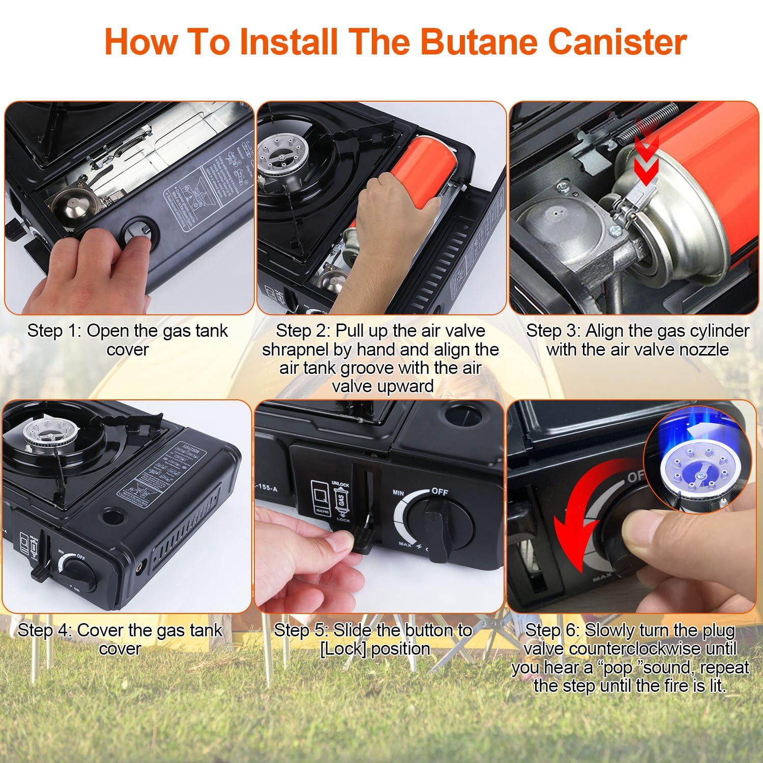 3300W Portable Camping Dual Fuel Stove, Butane & Propane Compatibility, Piezo Electric Ignition Single Burner, Automatic Tank Ejection Overpressure Cut Off Carry Case for Camping Picnic Fishing BBQ RV