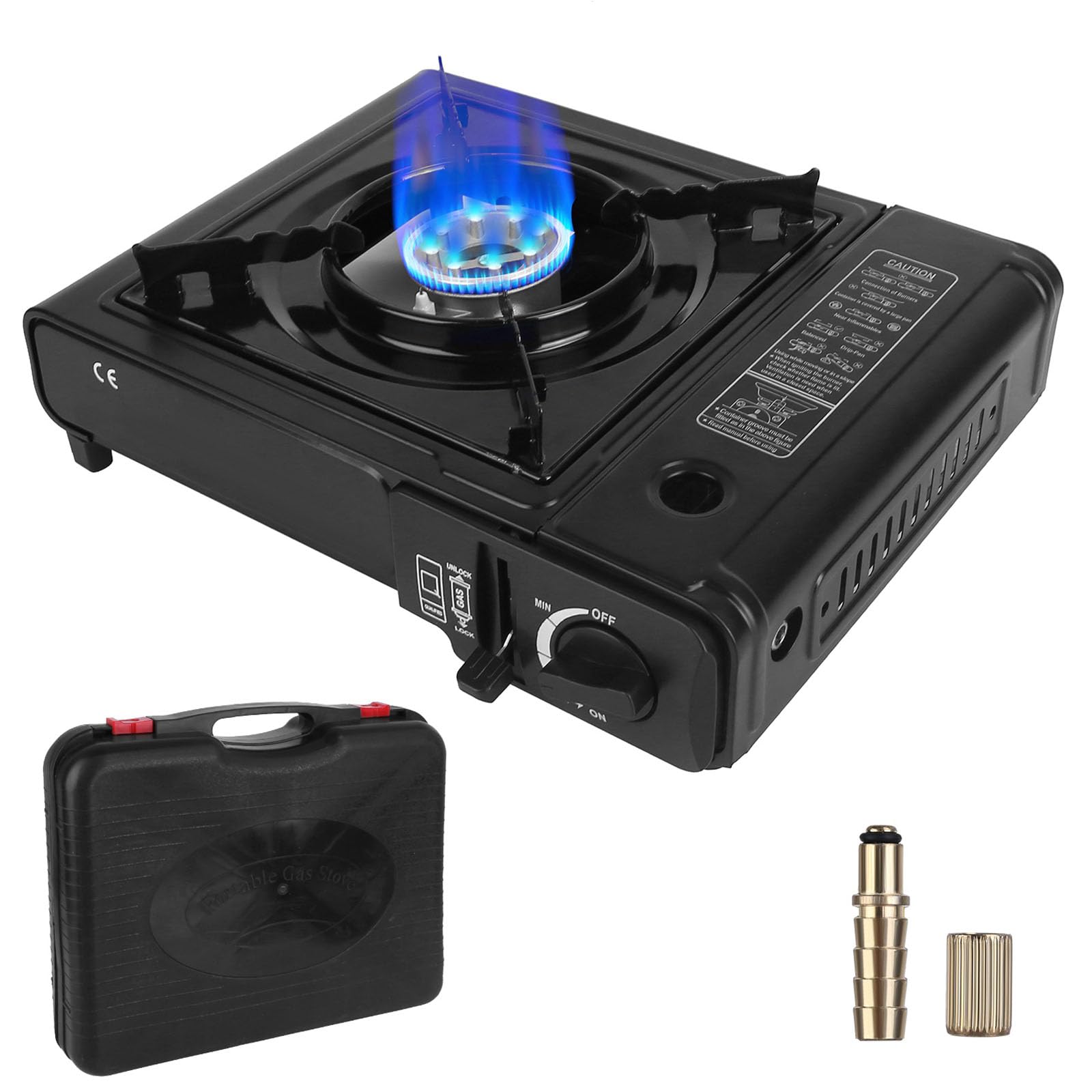 3300W Portable Camping Dual Fuel Stove, Butane & Propane Compatibility, Piezo Electric Ignition Single Burner, Automatic Tank Ejection Overpressure Cut Off Carry Case for Camping Picnic Fishing BBQ RV