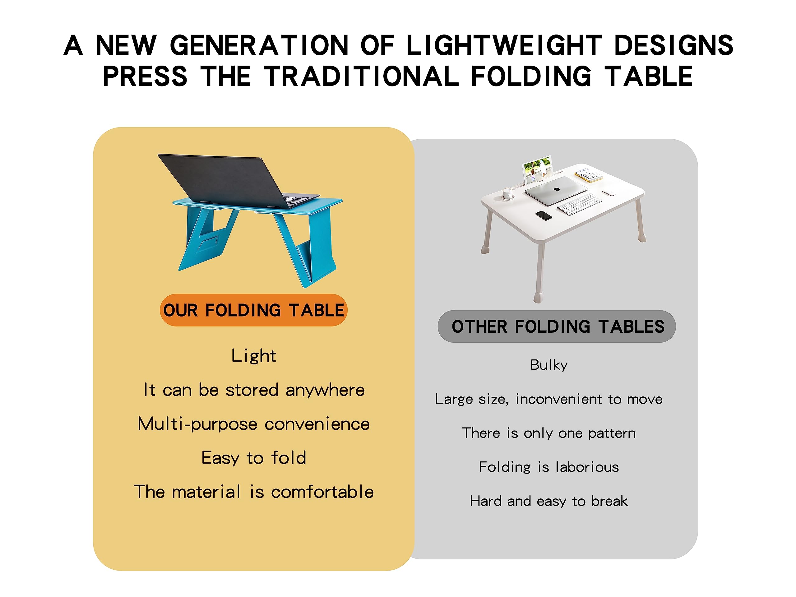 MRJKNRO.KJ Folding Table Desk at Home in The Office and car for Computer Laptop Pad Phone Reading Writing Easy to use Carry and stroage Lightweight… (Blue, 9.8“ X21.5“x 9.8")