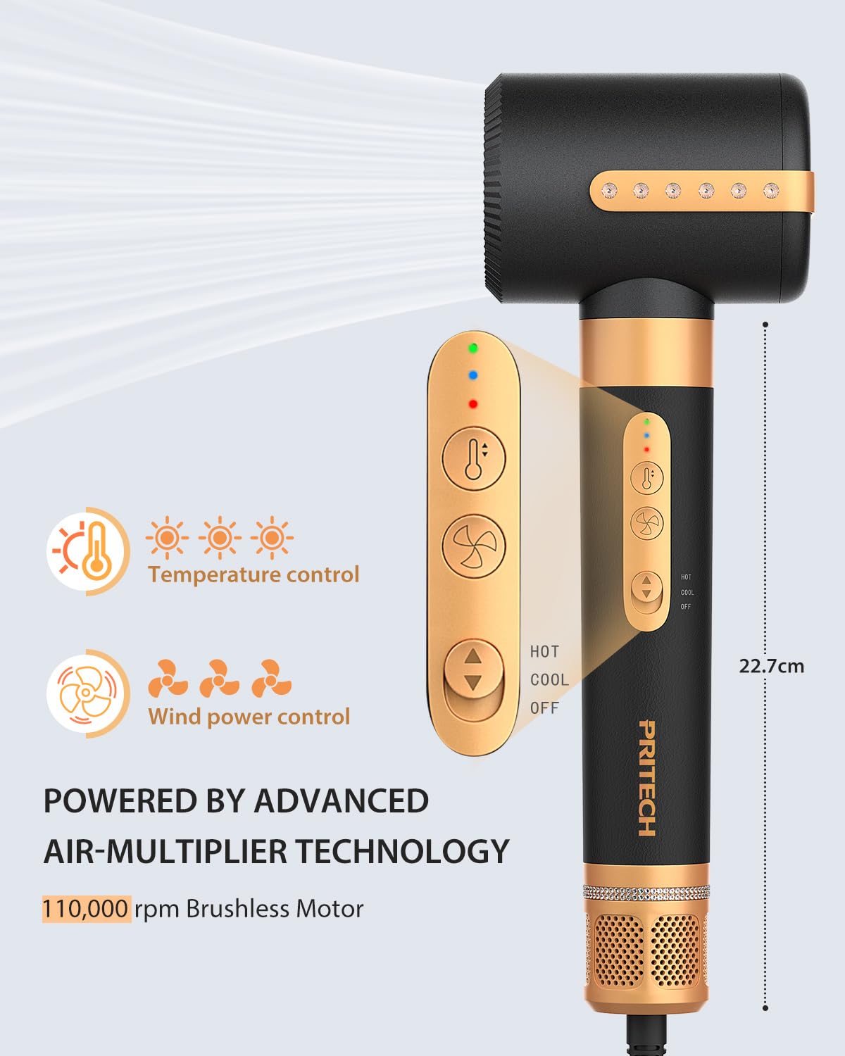 Hair Dryer Brush, PRITECH Blow Dryer Brush Set with Diffuser, 7 in 1 Hair Styling Tools 110000 RPM High Speed Volumizer Drying, Ionic Hairdryer Curler Straightener,Curling Wand