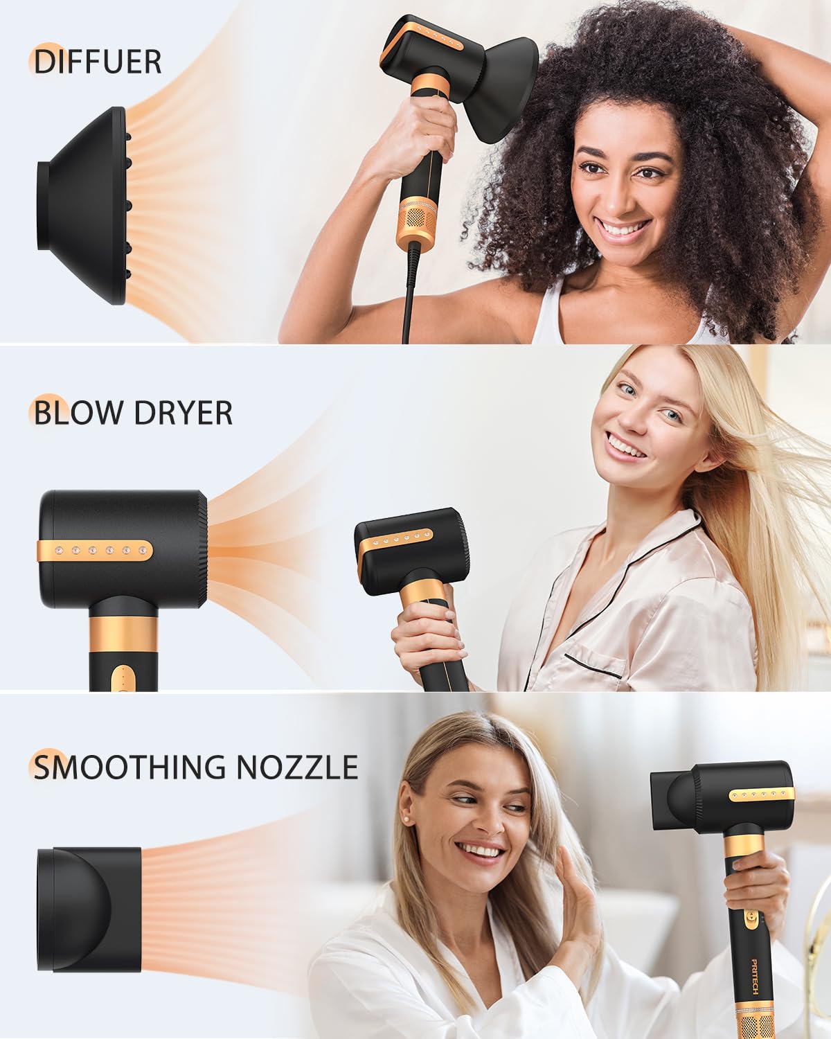 Hair Dryer Brush, PRITECH Blow Dryer Brush Set with Diffuser, 7 in 1 Hair Styling Tools 110000 RPM High Speed Volumizer Drying, Ionic Hairdryer Curler Straightener,Curling Wand
