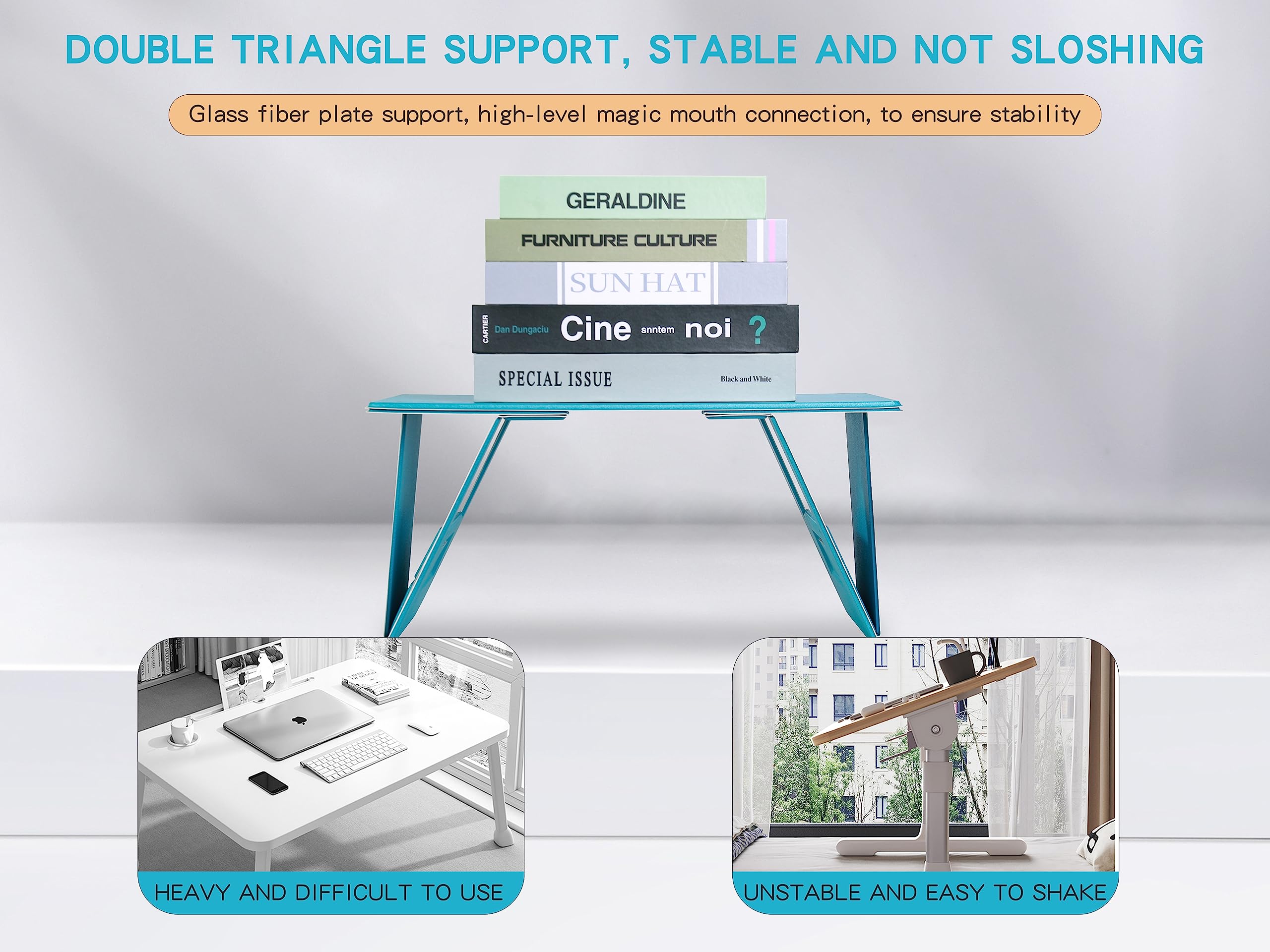 MRJKNRO.KJ Folding Table Desk at Home in The Office and car for Computer Laptop Pad Phone Reading Writing Easy to use Carry and stroage Lightweight… (Blue, 9.8“ X21.5“x 9.8")