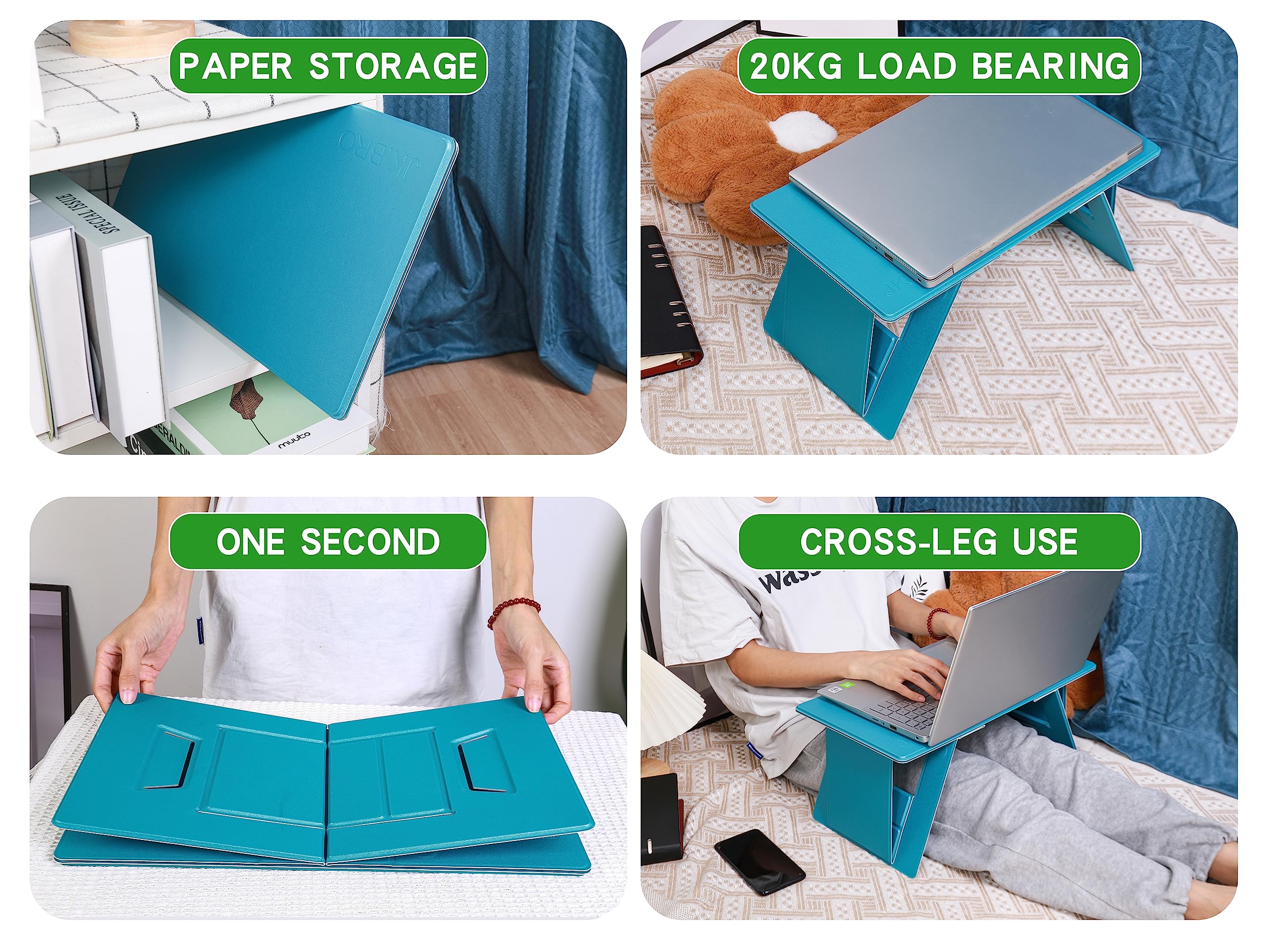 MRJKNRO.KJ Folding Table Desk at Home in The Office and car for Computer Laptop Pad Phone Reading Writing Easy to use Carry and stroage Lightweight… (Blue, 9.8“ X21.5“x 9.8")