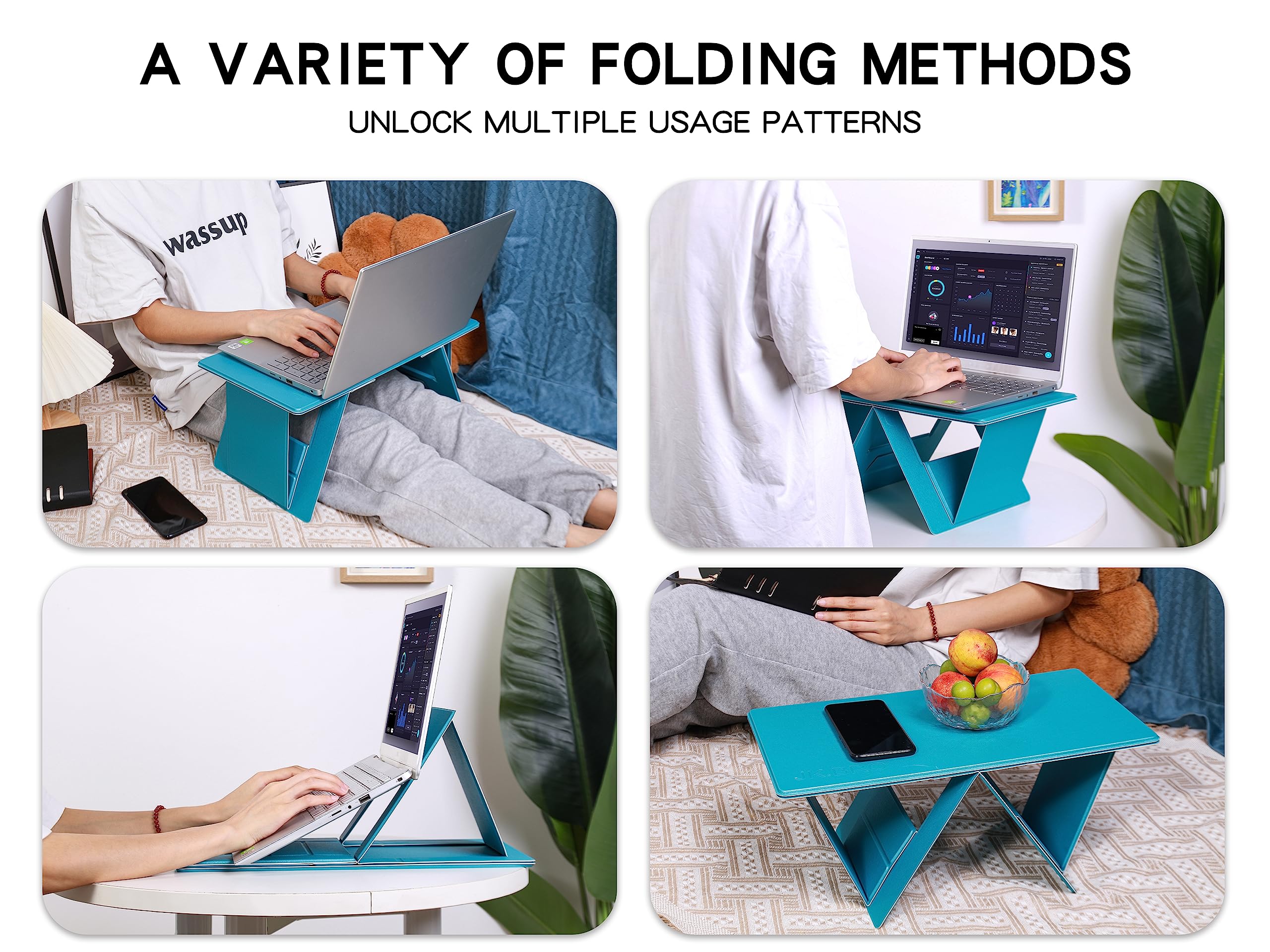 MRJKNRO.KJ Folding Table Desk at Home in The Office and car for Computer Laptop Pad Phone Reading Writing Easy to use Carry and stroage Lightweight… (Blue, 9.8“ X21.5“x 9.8")