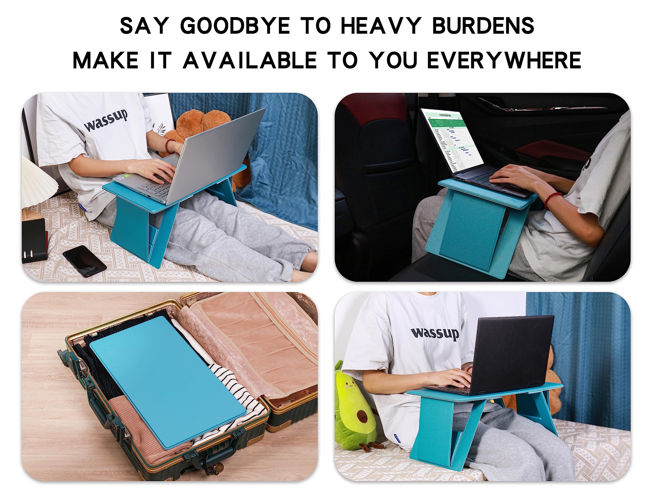 MRJKNRO.KJ Folding Table Desk at Home in The Office and car for Computer Laptop Pad Phone Reading Writing Easy to use Carry and stroage Lightweight… (Blue, 9.8“ X21.5“x 9.8")