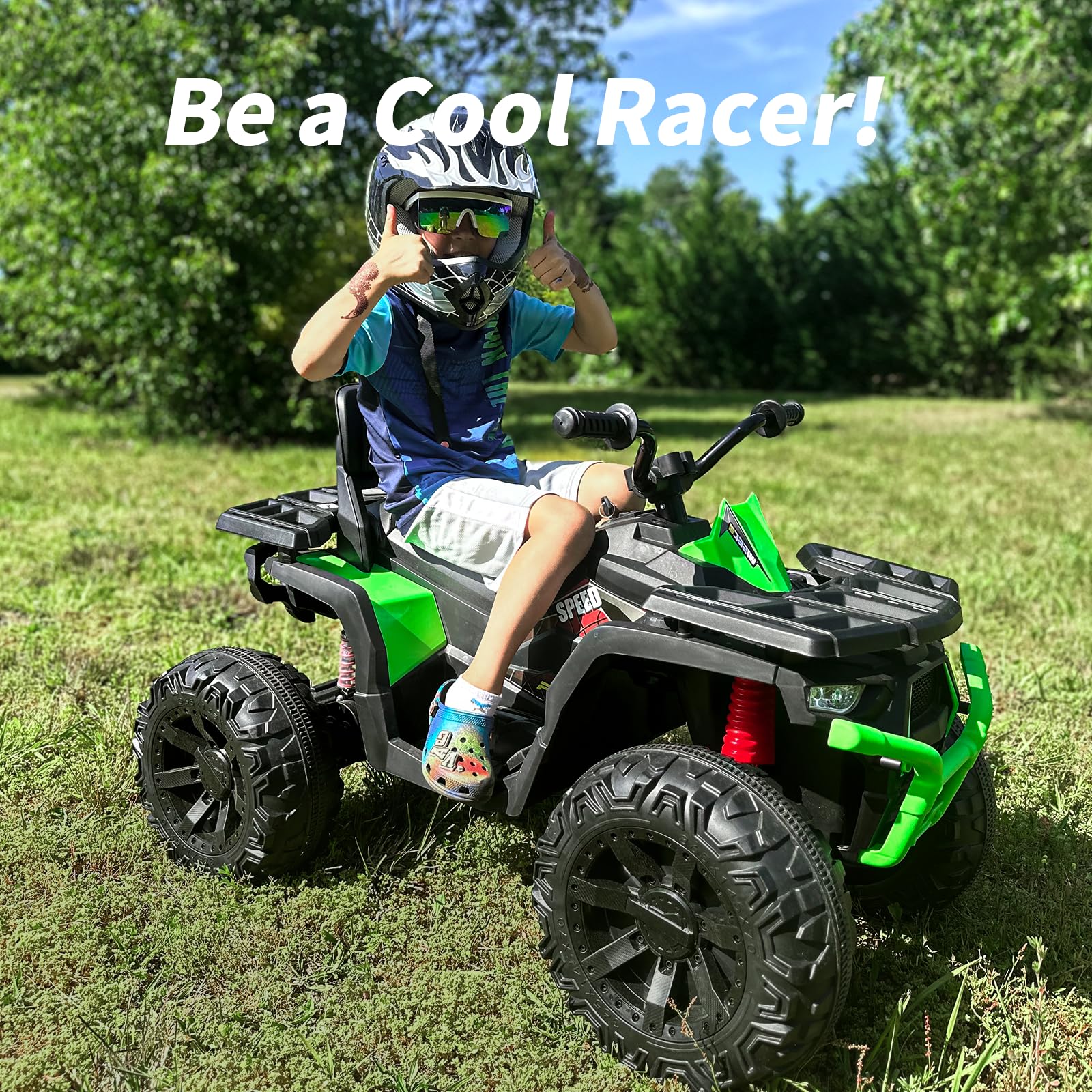Hikiddo Kids ATV 4 Wheeler, 24V Ride On Toys Car for Big Kids with 400W Motor, 2 Seater - Green
