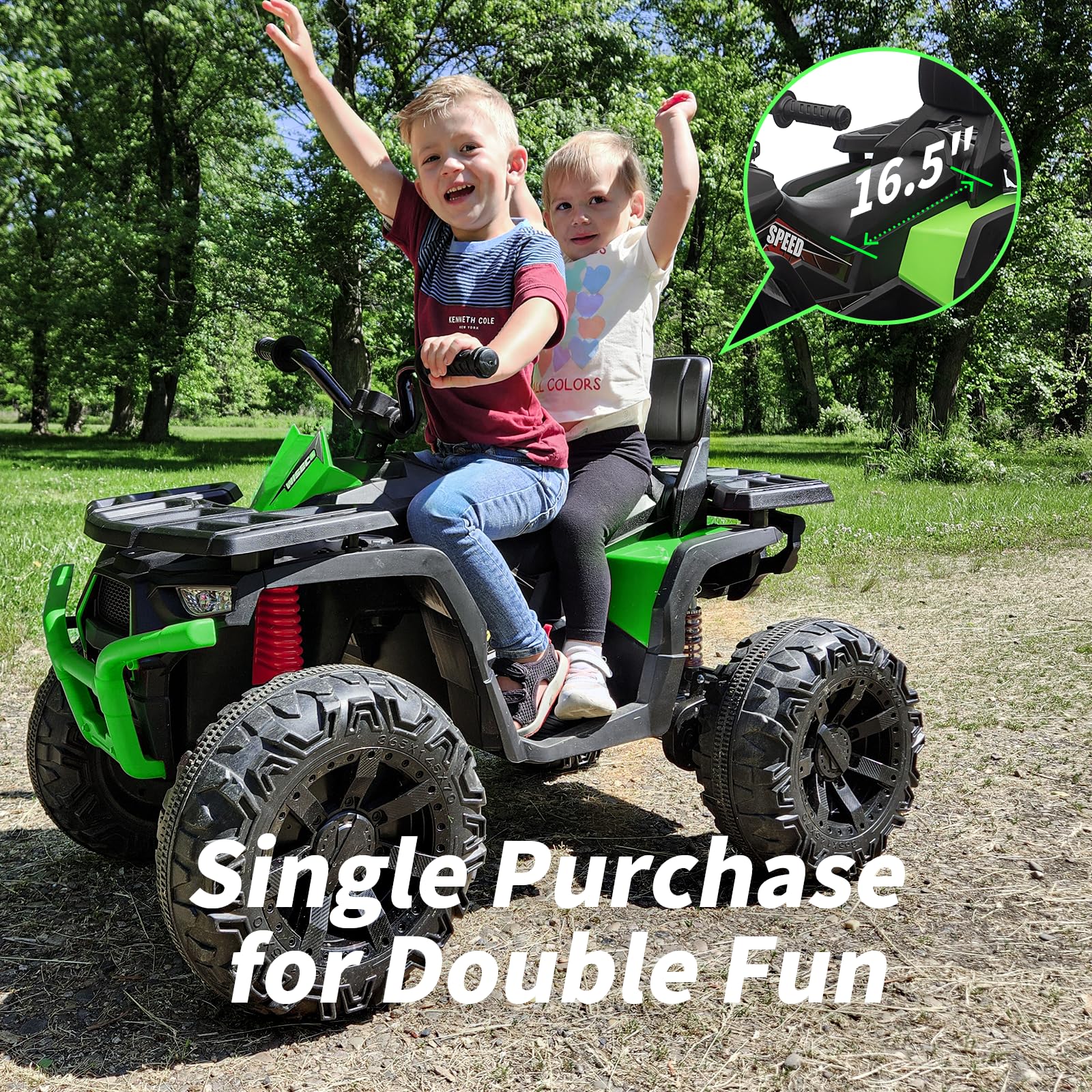 Hikiddo Kids ATV 4 Wheeler, 24V Ride On Toys Car for Big Kids with 400W Motor, 2 Seater - Green