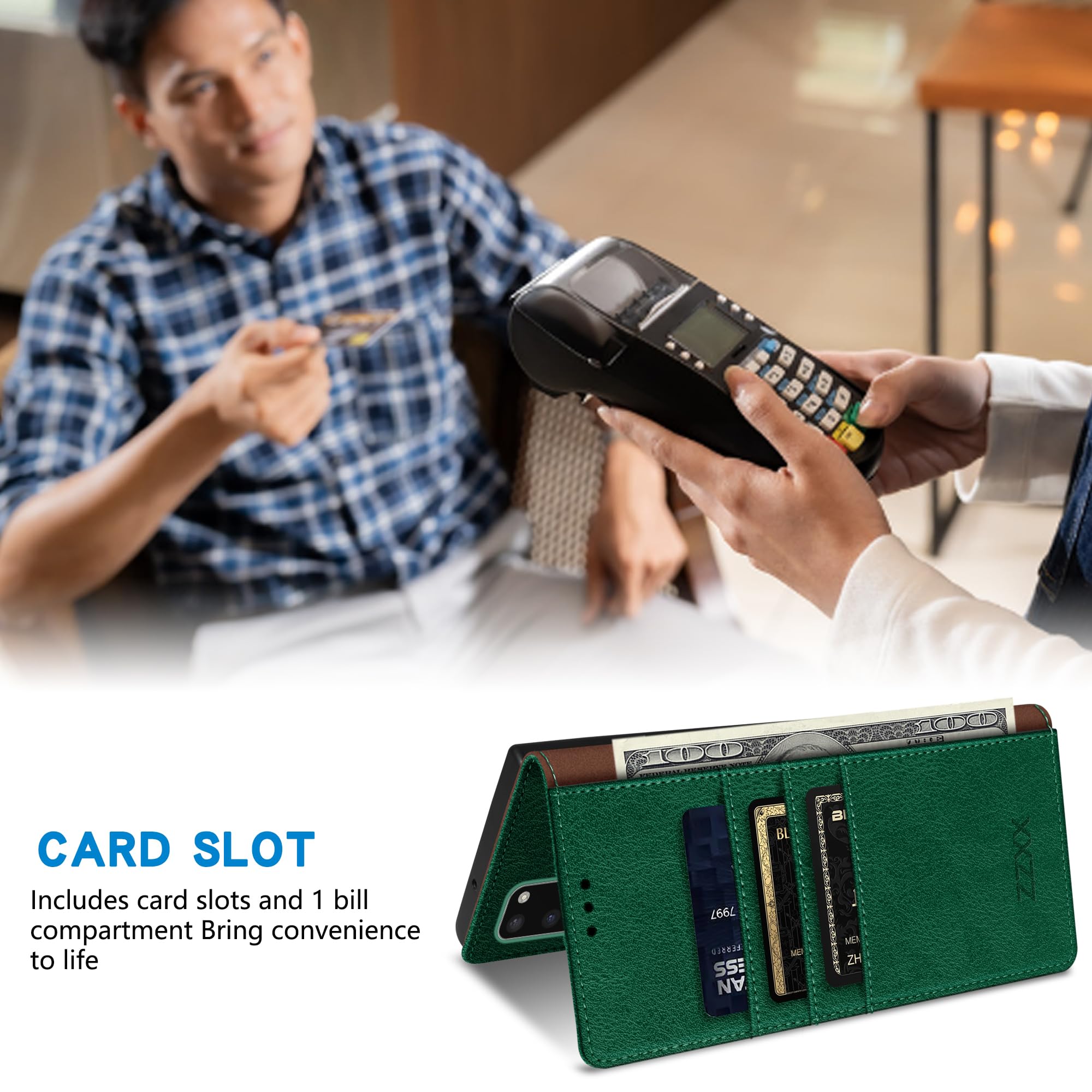 ZZXX for Samsung Galaxy S20 Wallet Case with [RFID Blocking] Card Slot Stand Strong Magnetic Leather Flip Fold Protective Phone Case for Samsung Galaxy S20 Case Wallet(Green-6.2 inch)