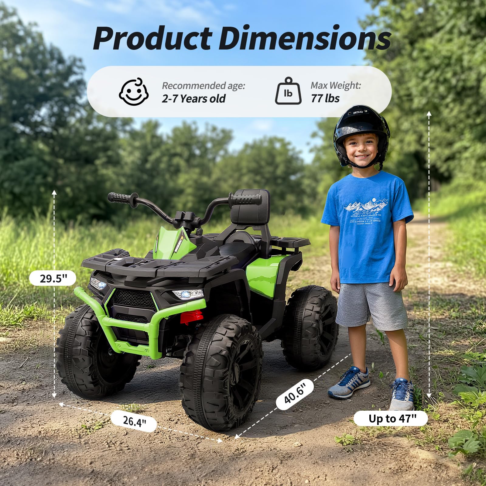 Hikiddo Kids ATV 4 Wheeler, 24V Ride On Toys Car for Big Kids with 400W Motor, 2 Seater - Green
