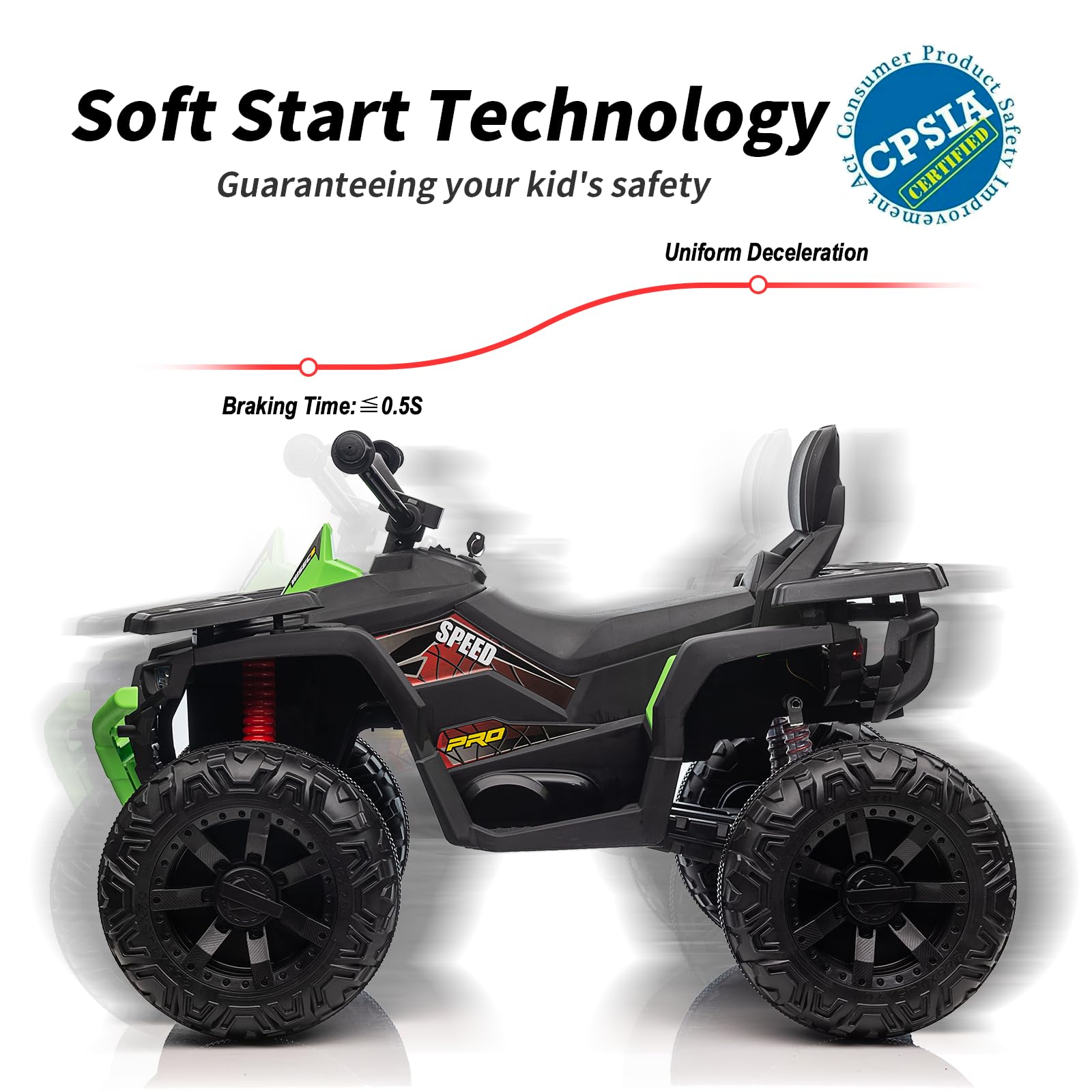 Hikiddo Kids ATV 4 Wheeler, 24V Ride On Toys Car for Big Kids with 400W Motor, 2 Seater - Green