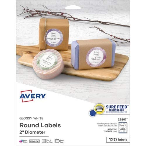 Avery 22807 Round Easy Peel Labels44; 2 in. Dia.44; Glossy44; White44; 120-Pack