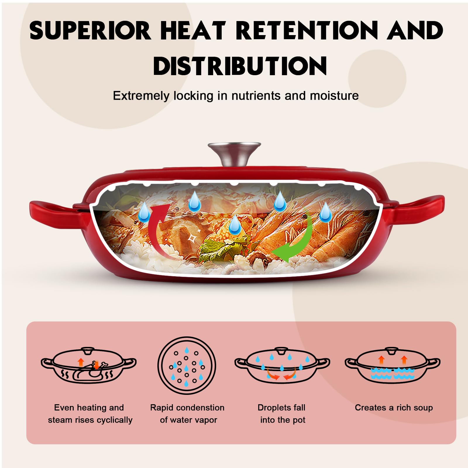 Overmont Enameled Cast Iron Dutch Oven - 3.8 Quart Dutch Oven Pot with Lid - Shallow Cookware Braising Pan - Cast iron Casserole with Cookbook & Heat-resistant Caps - Oven Safe up to 500° F