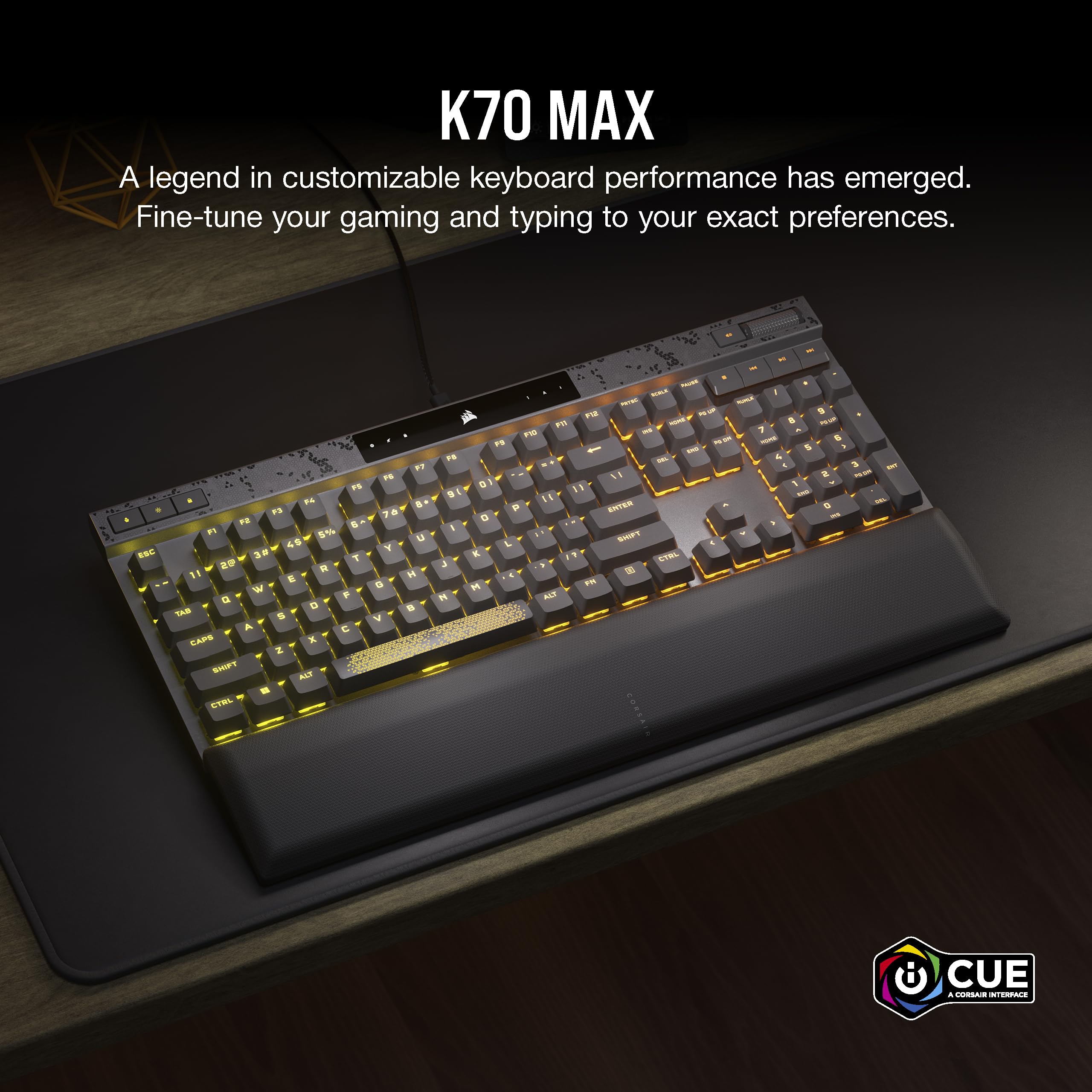 CORSAIR K70 MAX RGB Magnetic Mechanical Wired Gaming Keyboard –MGX Adjustable Switches, Simultaneous SOCD and Rapid Trigger, PBT Double-Shot Keycaps, Sound Dampening, 8000Hz Polling, QWERTY NA, Black
