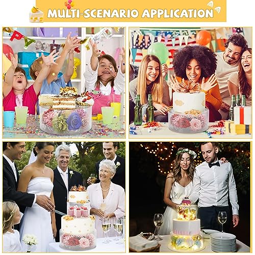 2 Pcs Wedding Birthday Fillable Cake Stand Holder with Lid, Clear Acrylic Dessert Table Centerpieces Display Risers Cake Cupcake Pedestal Tier Stand Set, 2 Size(6, 10 Inch) Cake Stands for Party